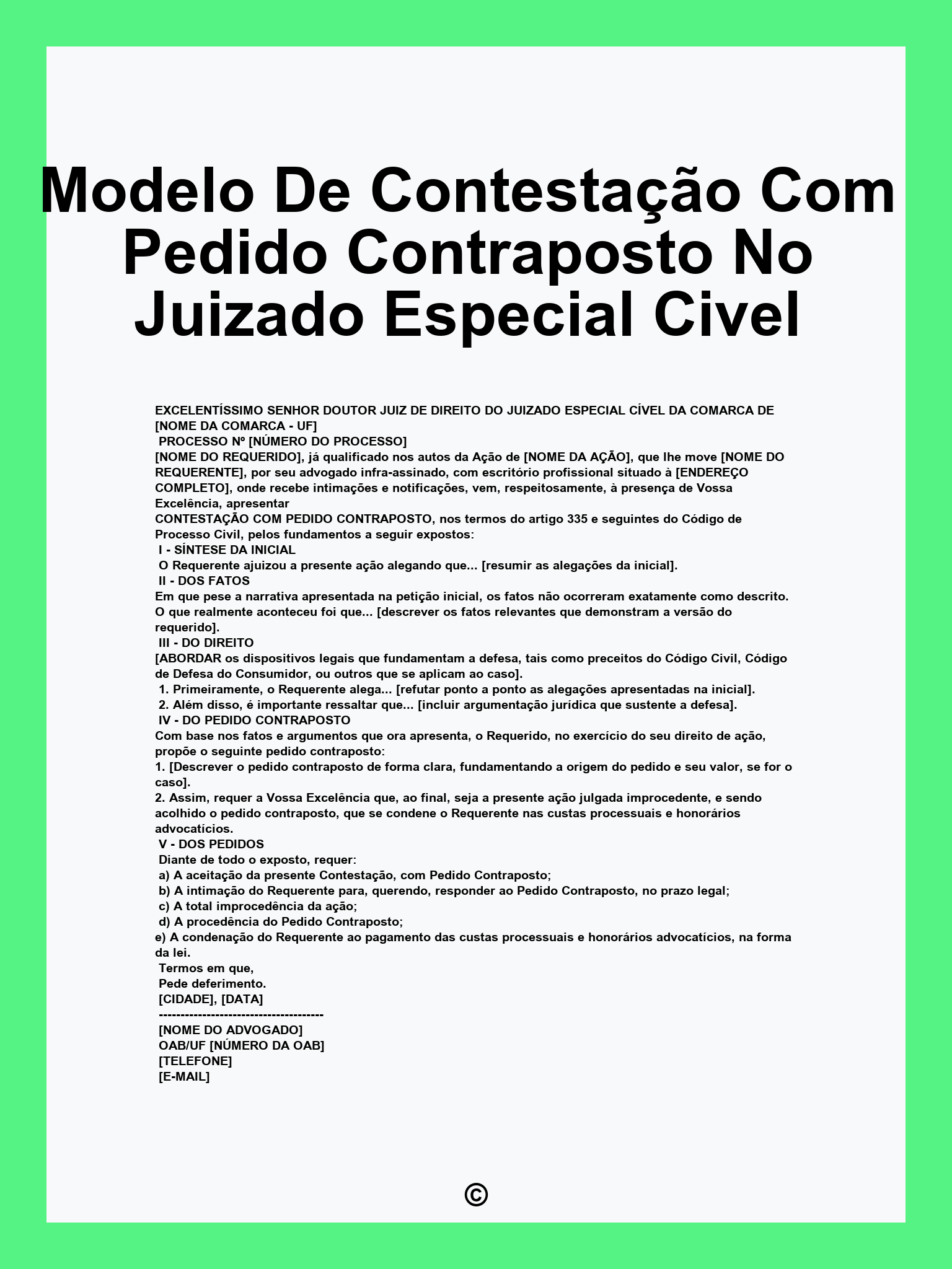 Modelo De Contestação Com Pedido Contraposto No Juizado Especial Civel