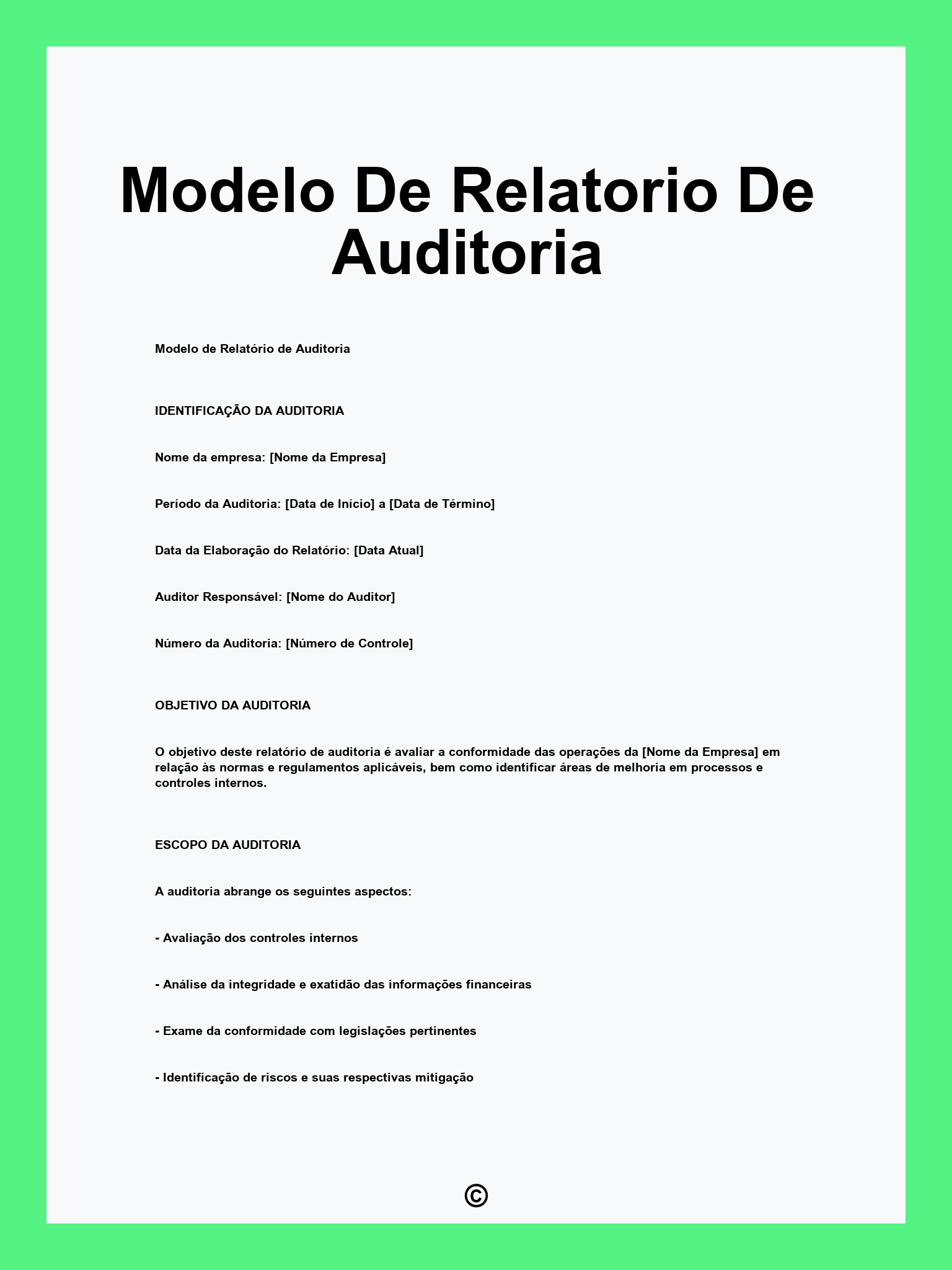 Modelo De Relatorio De Auditoria