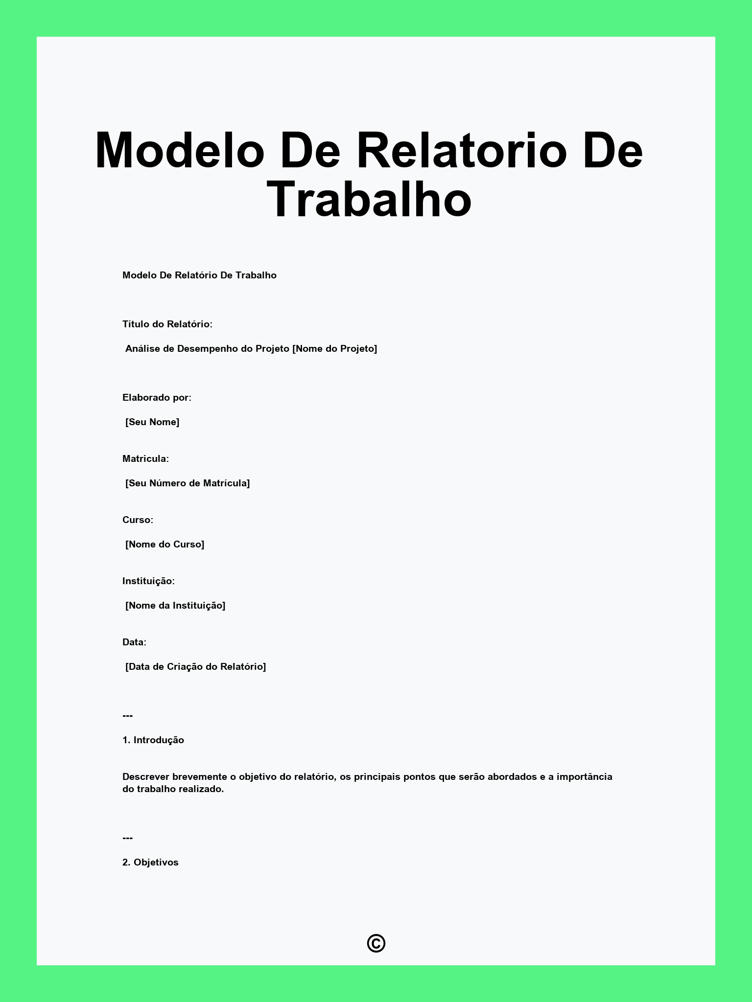 Modelo De Relatorio De Trabalho