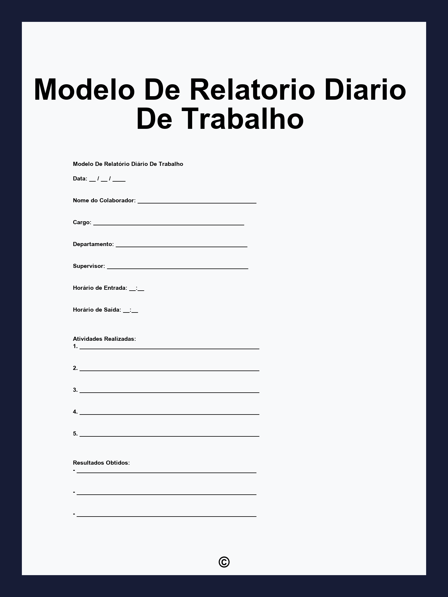 Modelo De Relatorio Diario De Trabalho