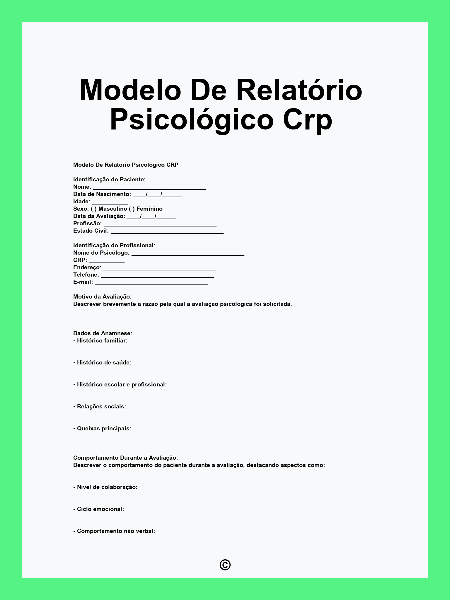 Modelo De Relatório Psicológico Crp