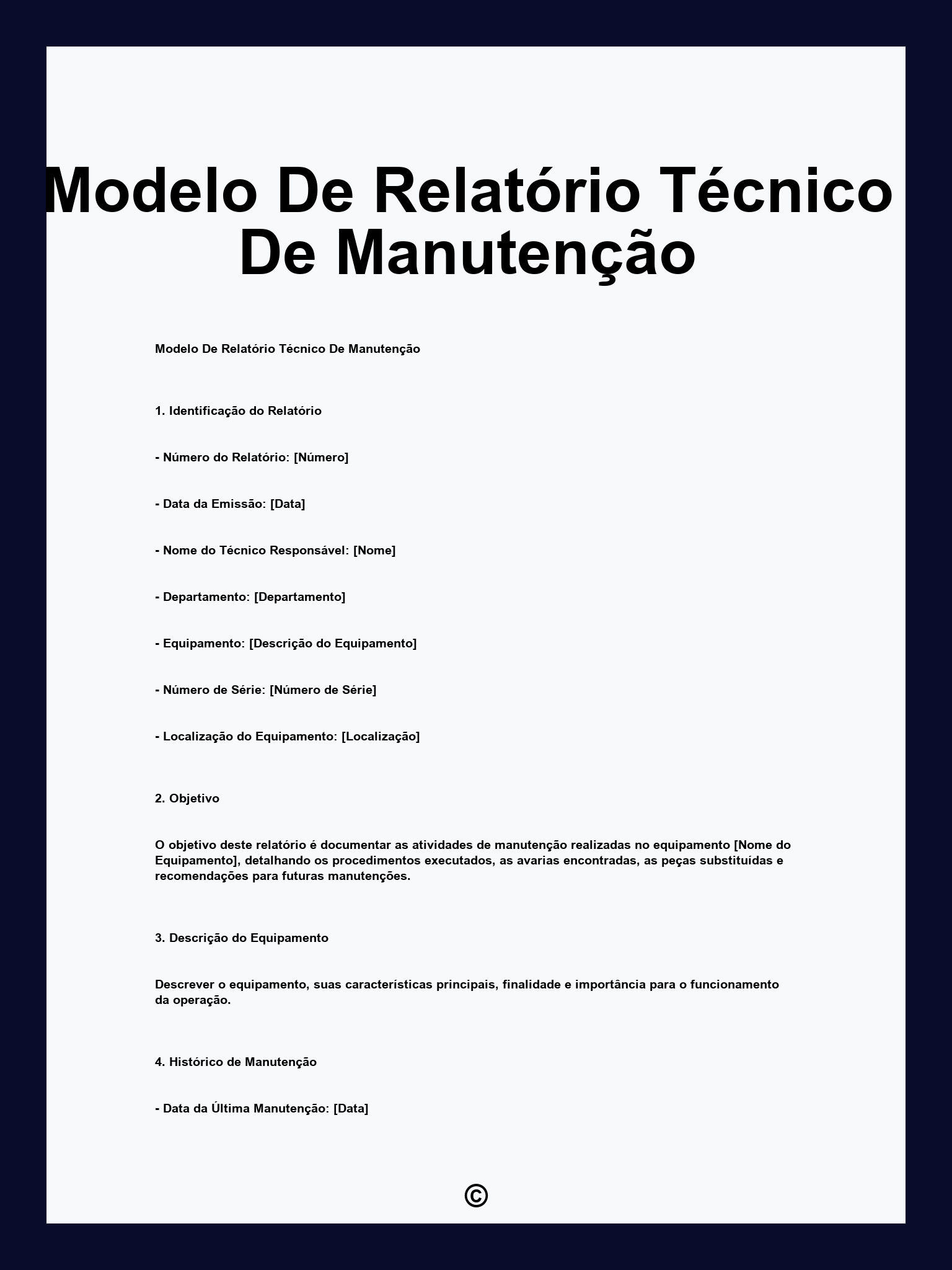 Modelo De Relatório Técnico De Manutenção